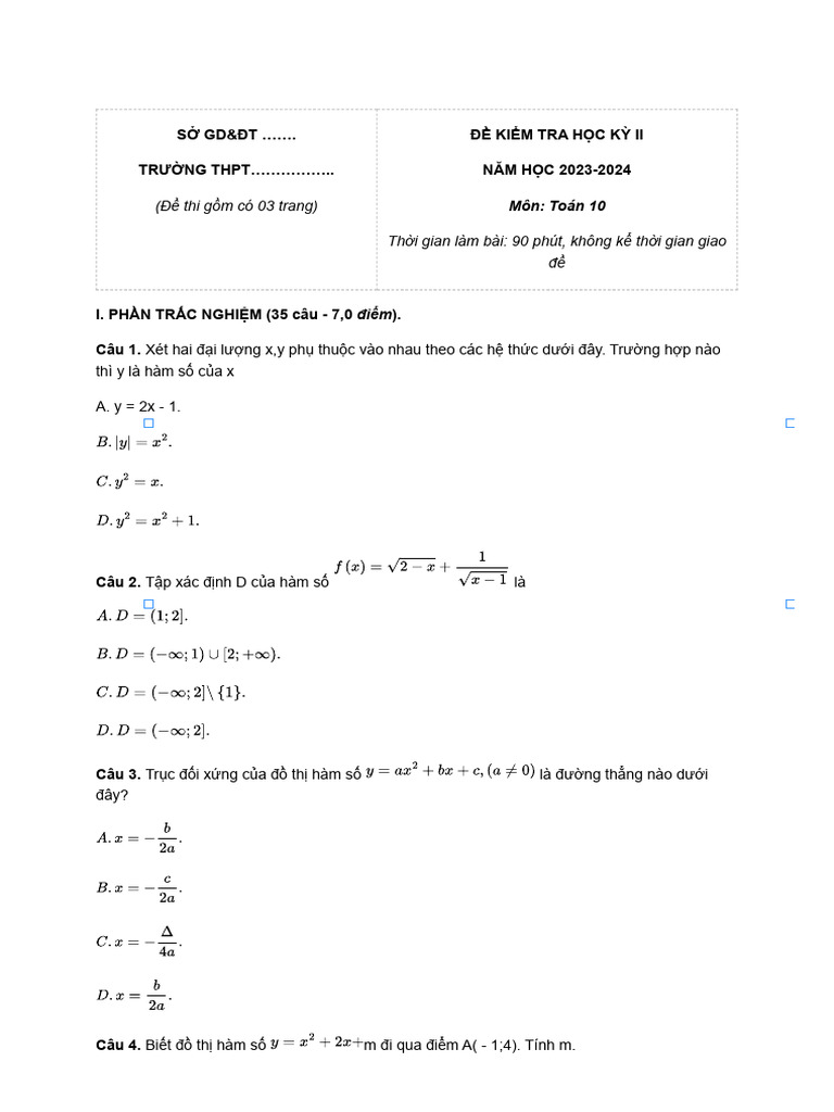 De Thi Hk2 Toan 10 KNTT de 2 | PDF