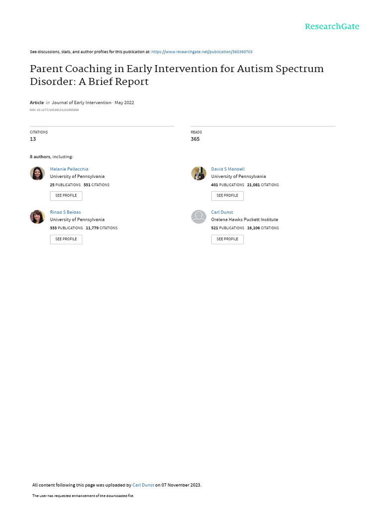 Parent Coaching & Early ASD | PDF | Autism Spectrum | Caregiver