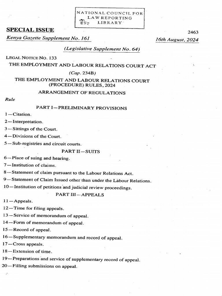 ELRC Procedure Rules 2024 | PDF | Legal Procedure | Separation Of Powers