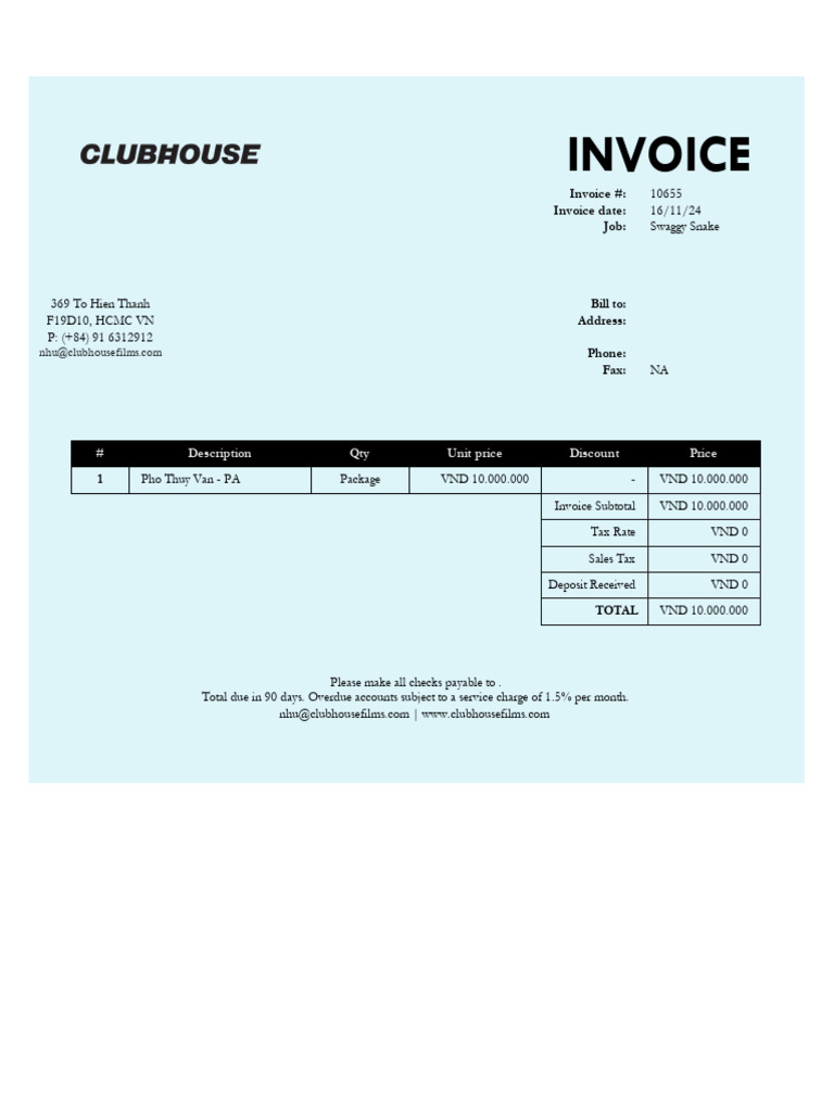Pho Thuy Van PA Invoice | PDF