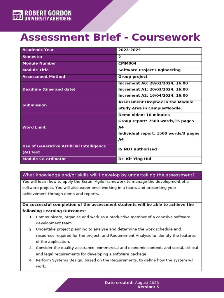 CMM004 Coursework Specifications | PDF | Scrum (Software Development)