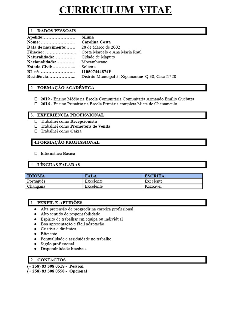 Maka CV - Carolina | PDF | Carreira e Crescimento