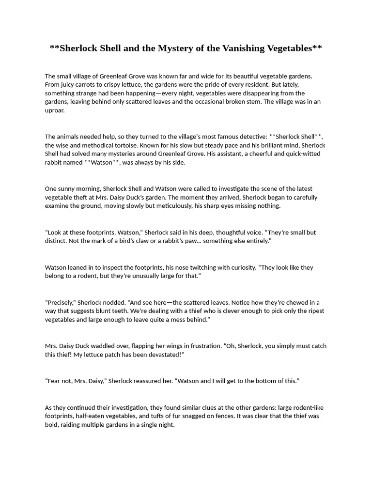 Sherlock Shell and The Mystery of The Vanishing Vegetables | PDF | Dr. Watson | Sherlock Holmes