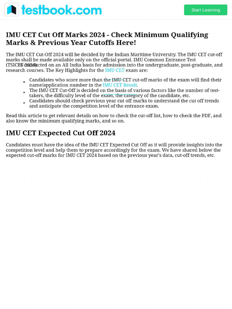 IMU CET Cut Off Marks 2024 - Check Minimum Qualifying Marks & Previous Year Cutoffs Here! | PDF