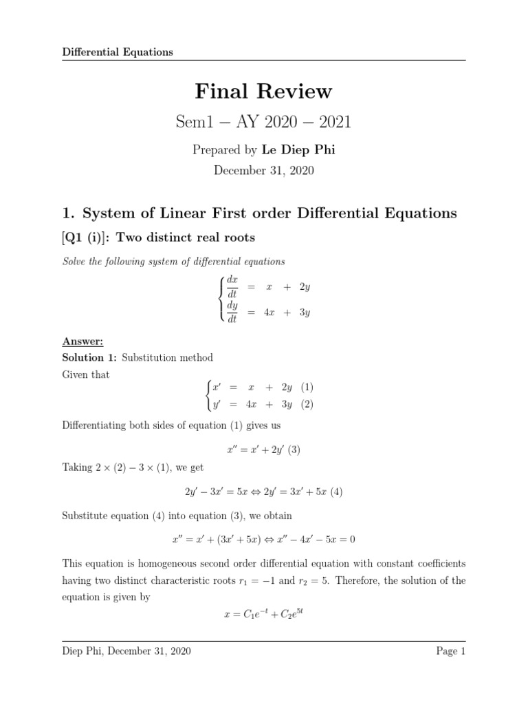 De Final Review | PDF | Eigenvalues And Eigenvectors | Linear Algebra