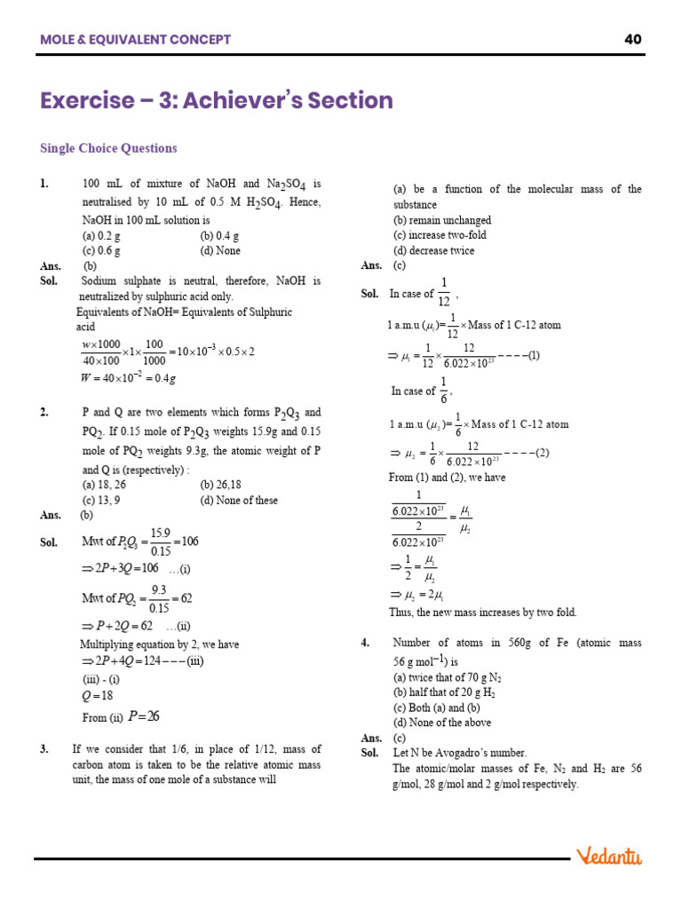 Mole & Equivalent Concept EX-3 | PDF | Mole (Unit) | Molecules