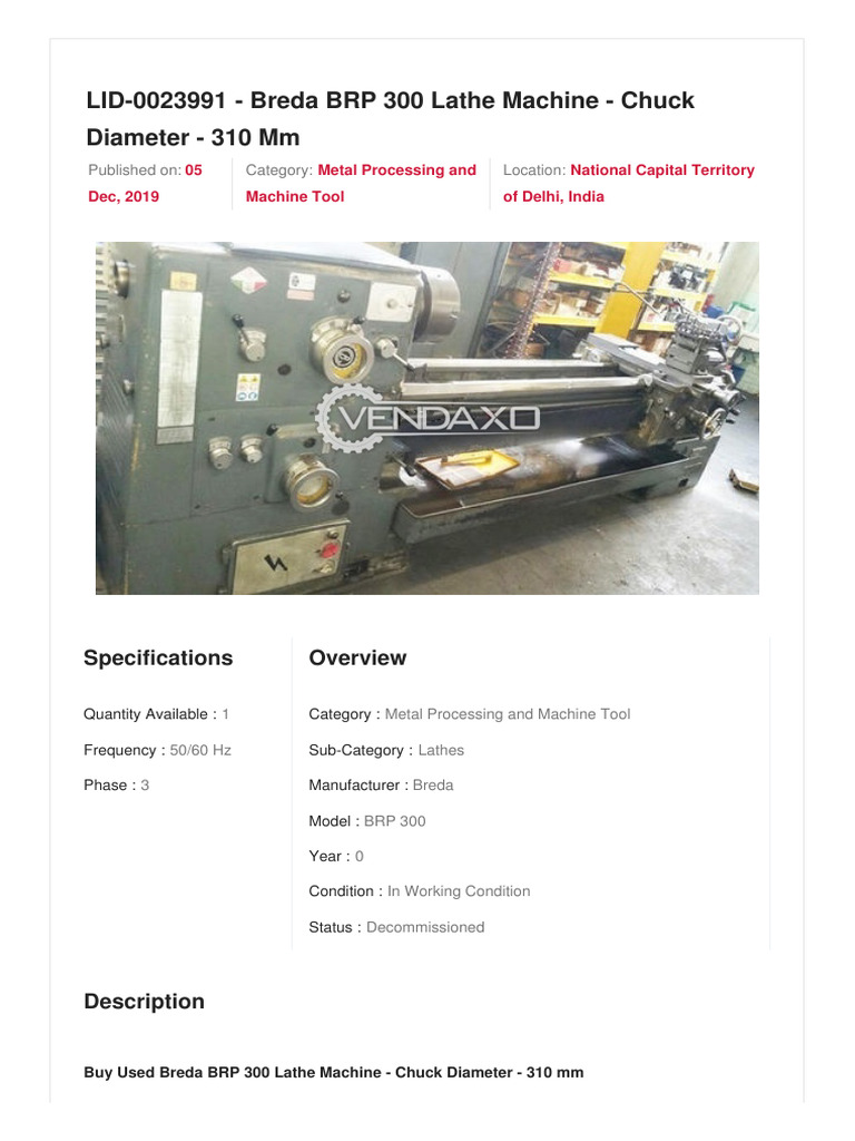 Used Breda BRP 300 Lathe for Sale | PDF