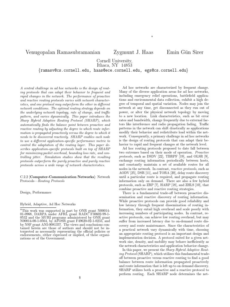 42 2003 Cornell Sharp Hybrid Adaptive Routing Protocol Pdf Routing Wireless Ad Hoc Network