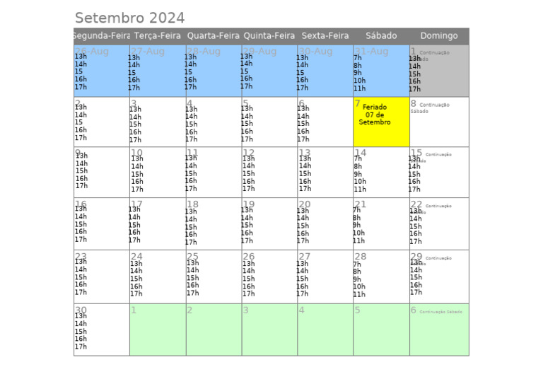 Calendário de Setembro 2024 | PDF