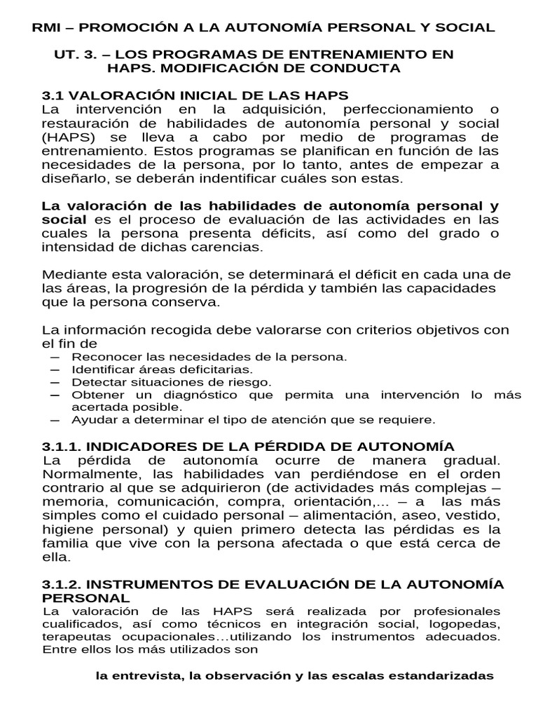 RMI. UT 3. LOS PROGRAMAS DE ENTRENAMIENTO EN HAPS. MODIFICACION DE CONDUCTA - Completo | PDF ...