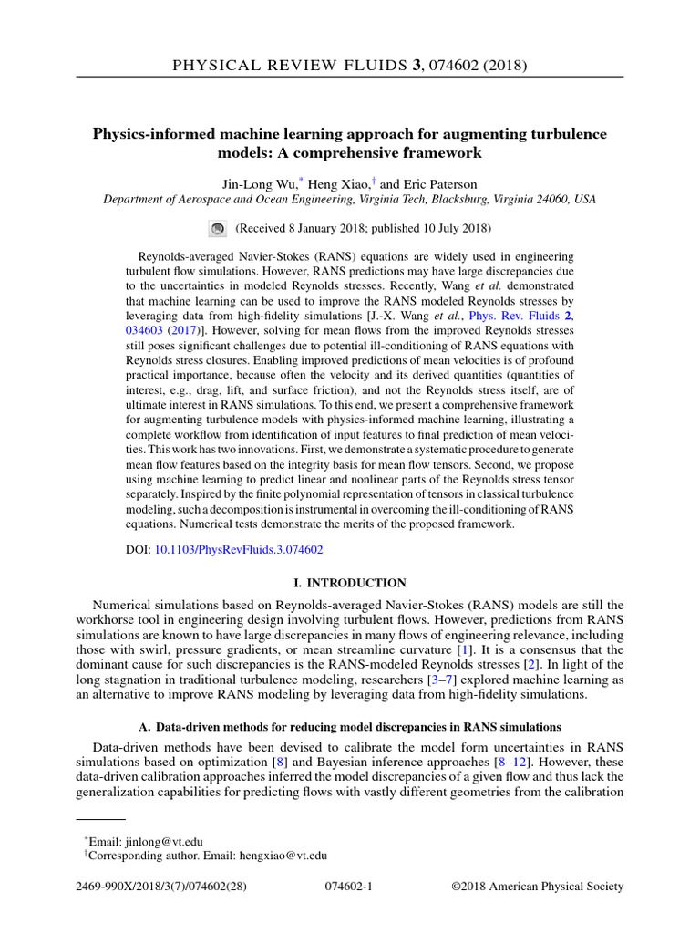 Physics-informed machine learning approach for aug | PDF | Turbulence ...
