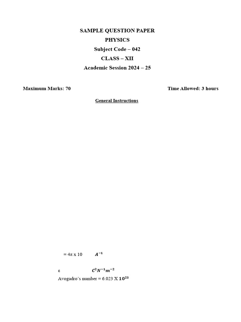 CBSE Class 12 Physics Sample Paper | PDF