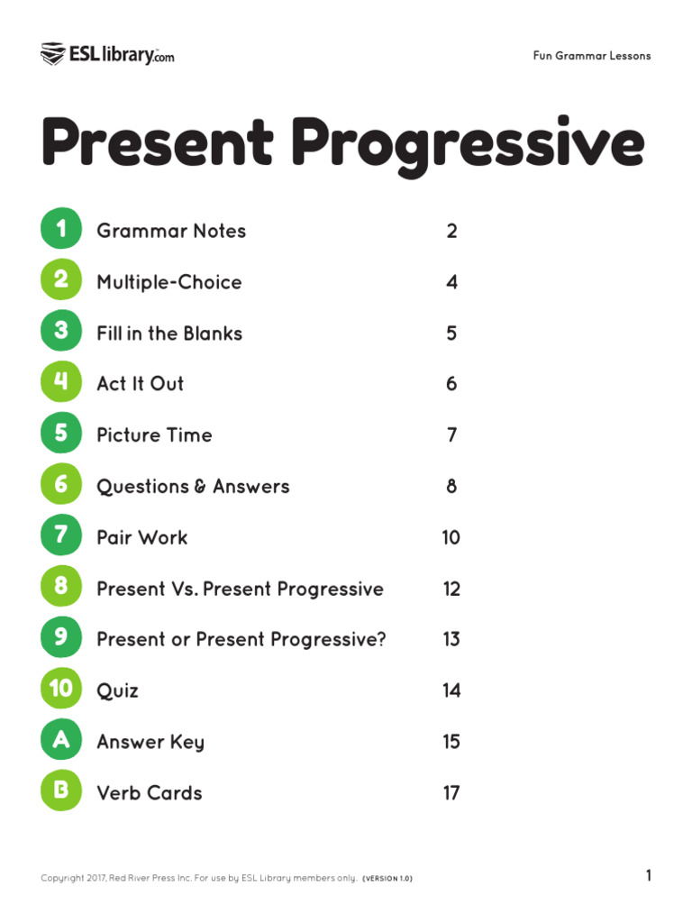 116 Present-Progressive US | PDF | Grammatical Number | Noun