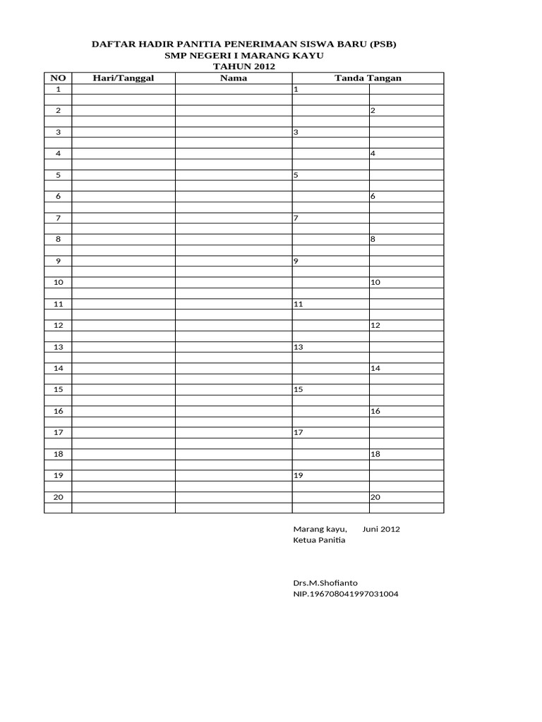 Daftar Hadir Panitia PSB | PDF