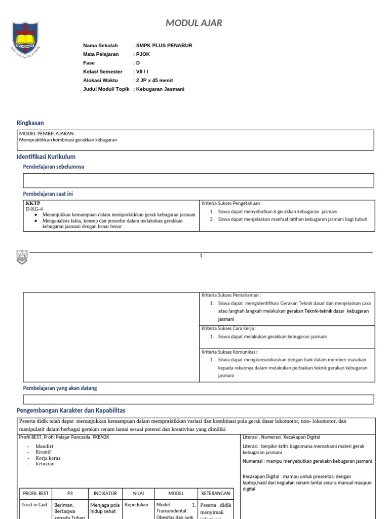 7 - MODUL AJAR Kebugaran Jasmani | PDF