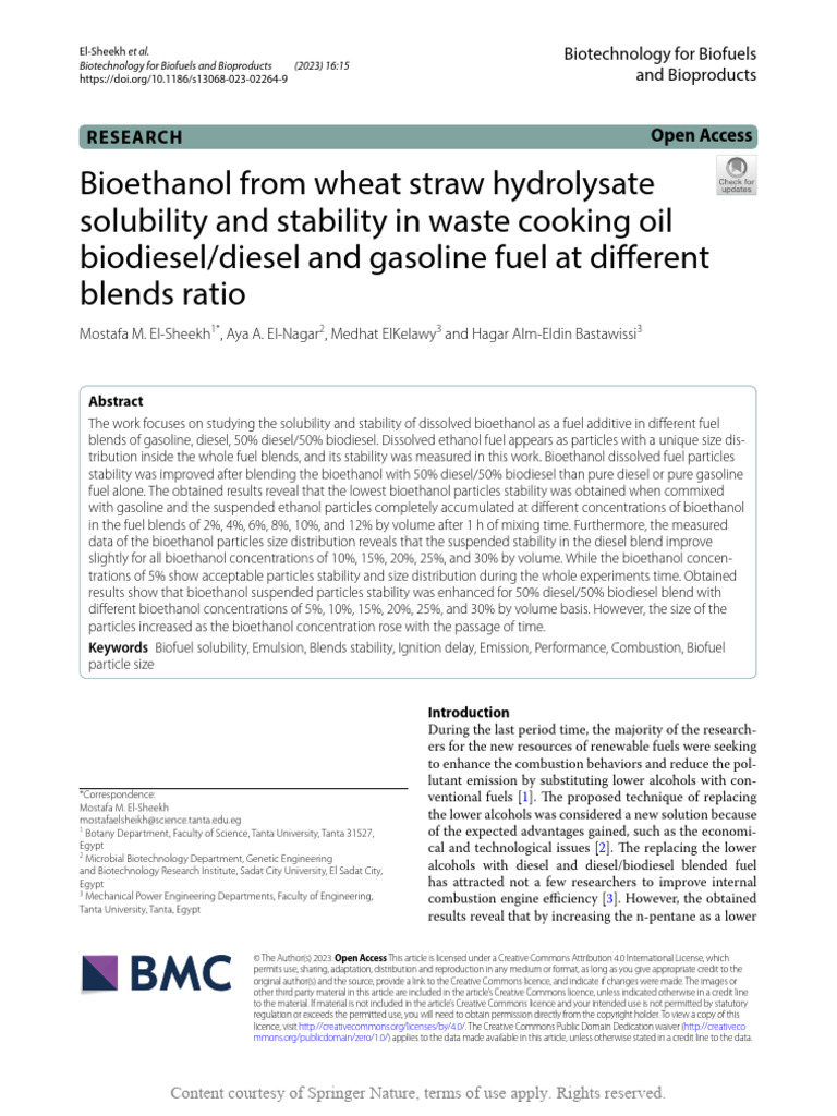 Bioethanol From Wheat Straw Hydrolysate Solubility | PDF | Biodiesel ...