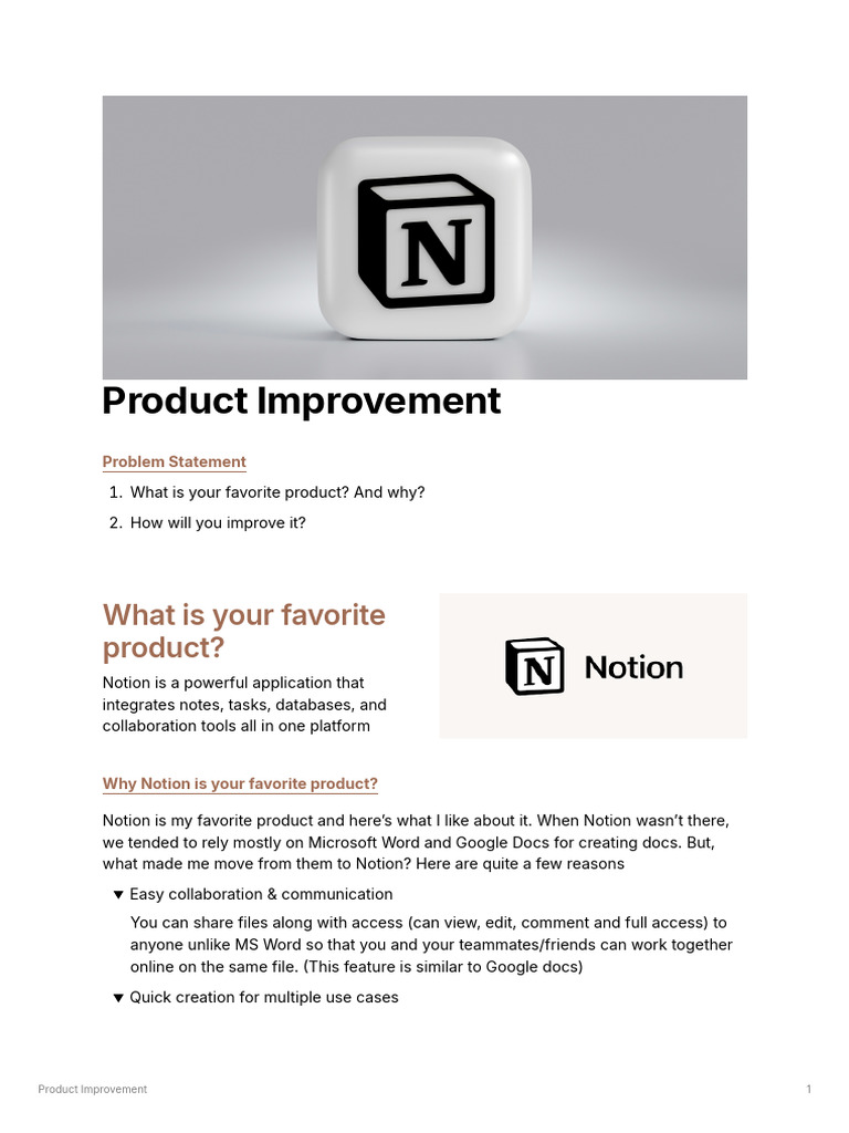 Product Improvement Notion | PDF | Microsoft Word | Software