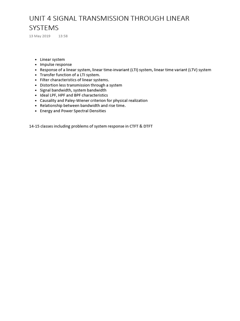 Signal Transmission in Linear Systems | PDF