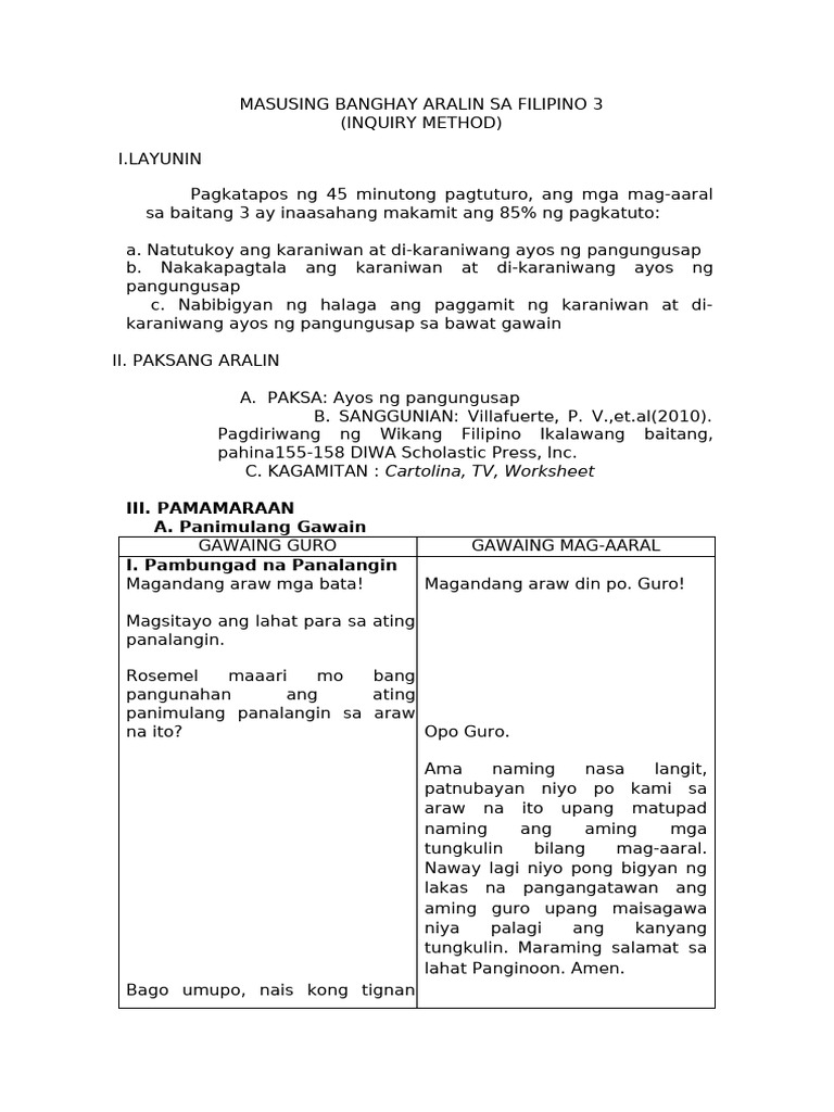 Masusing Banghay Aralin Sa Filipino 3 | PDF