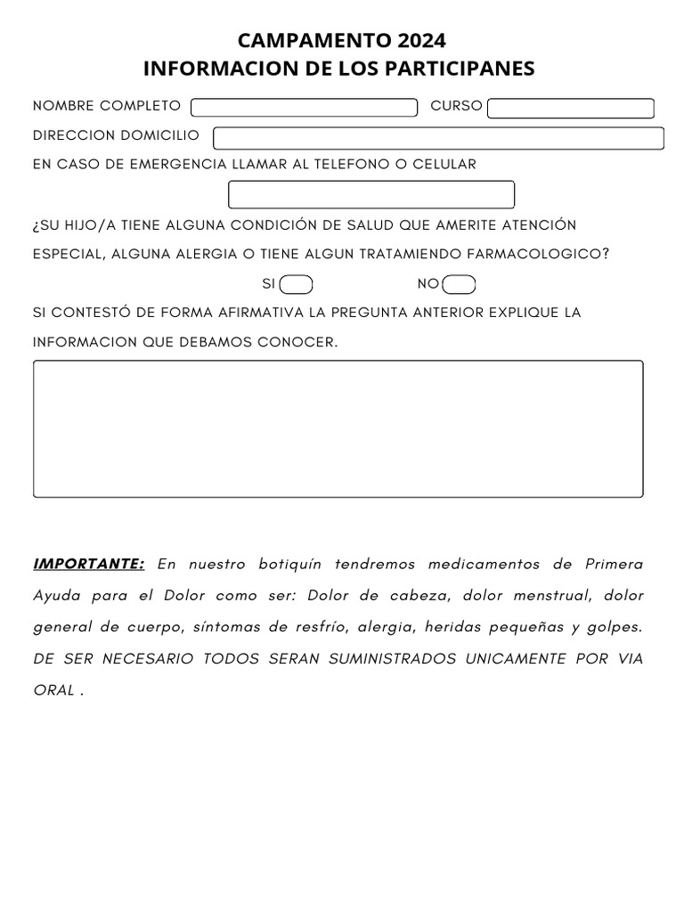 Campamento 2024 | PDF | Relaciones personales, crianza y desarrollo personal | Salud y bienestar