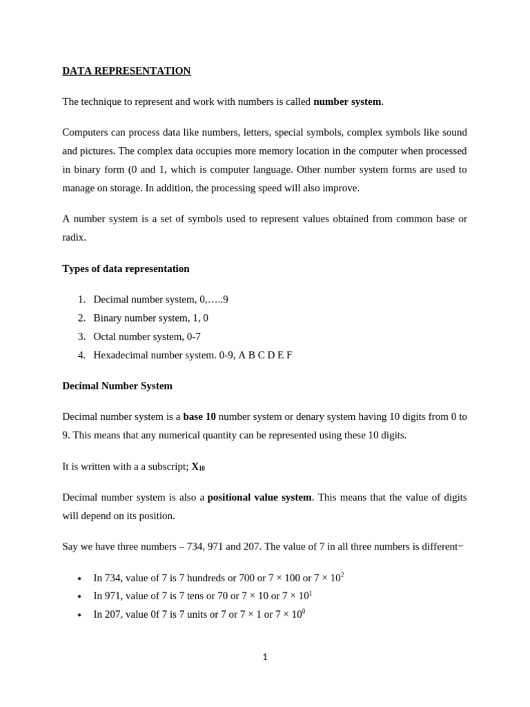 NUMBER REPRESENTATION | PDF | Byte | Bit