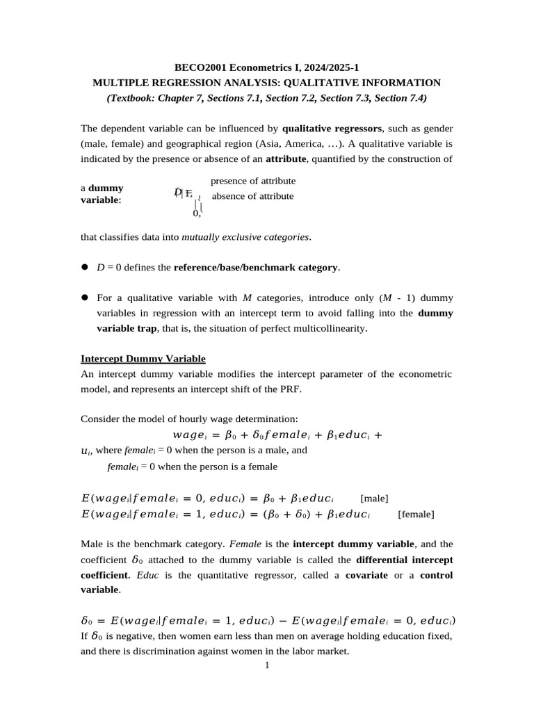 Multiple Regression Analysis With Qualitative Information | PDF | Dependent And Independent ...