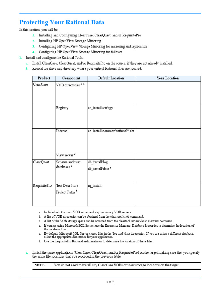 Protecting Your Rational Data: Product Component Default Location Your Location | PDF