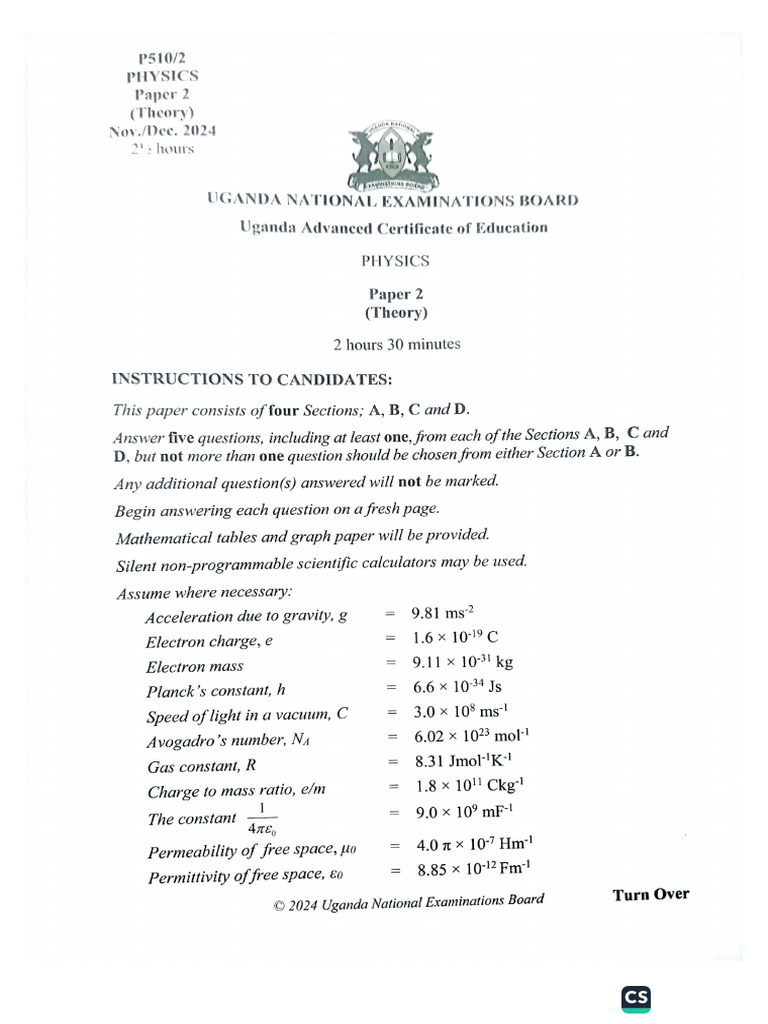 Uace Phy2 2024 | PDF