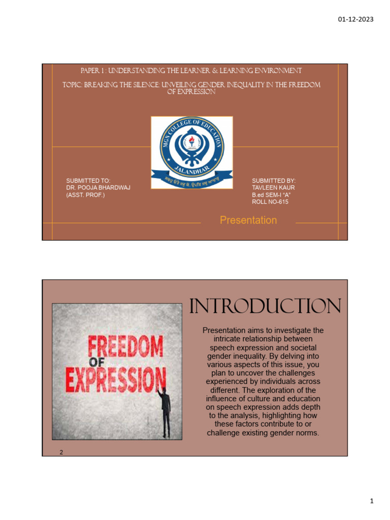 On Gender Inequality Based On Freedom of Expression | PDF | Gender Studies | Gender