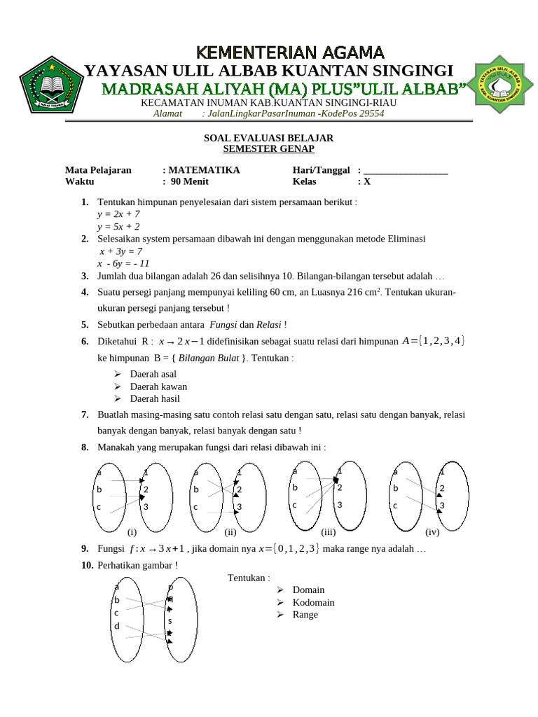 Soal MTK KLS X Sem 2 TP.2019 | PDF