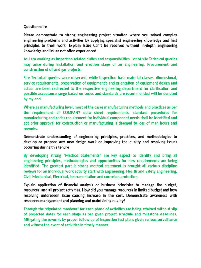 Questionniare For CMEngNZ | PDF | Engineering | Methodology