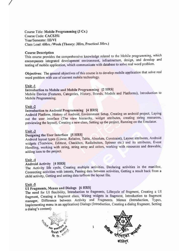 Mobile - Programming Syllabus | PDF