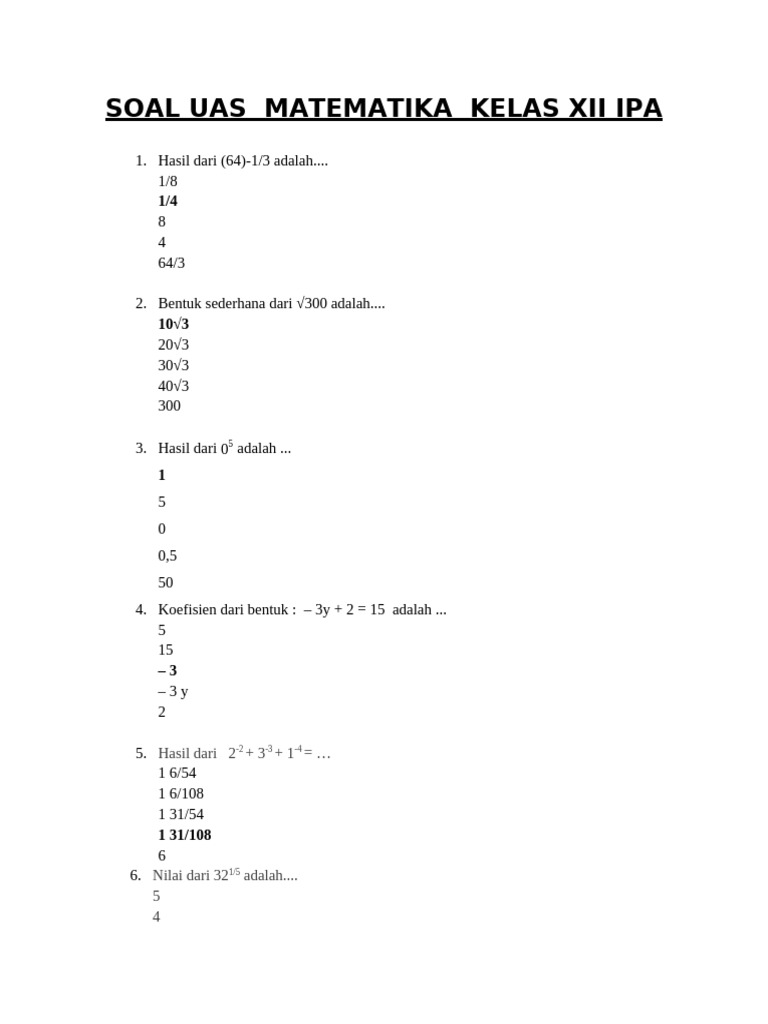 Soal Uas MTK Xii Ipa 2022 | PDF