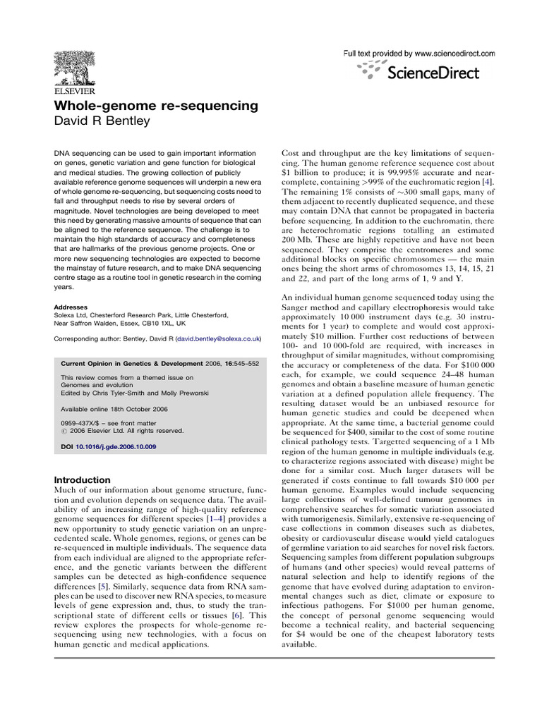Whole Genome Re-Sequencing | PDF | Dna Sequencing | Primer (Molecular Biology)