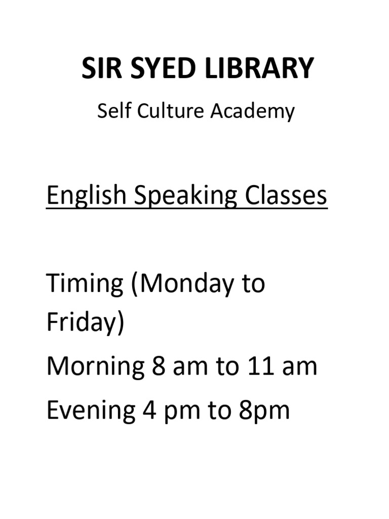 Sir Syed Library English Classes | PDF