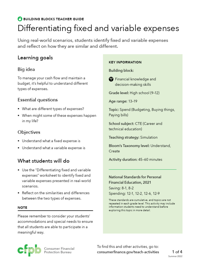 CFPB Building Block Activities Differentiating-fixed-Variable-expenses ...