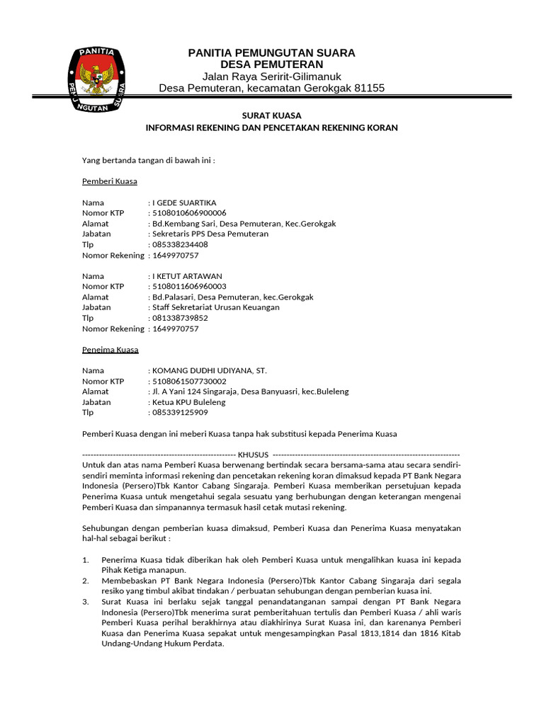 Surat Kuasa Kpu | PDF