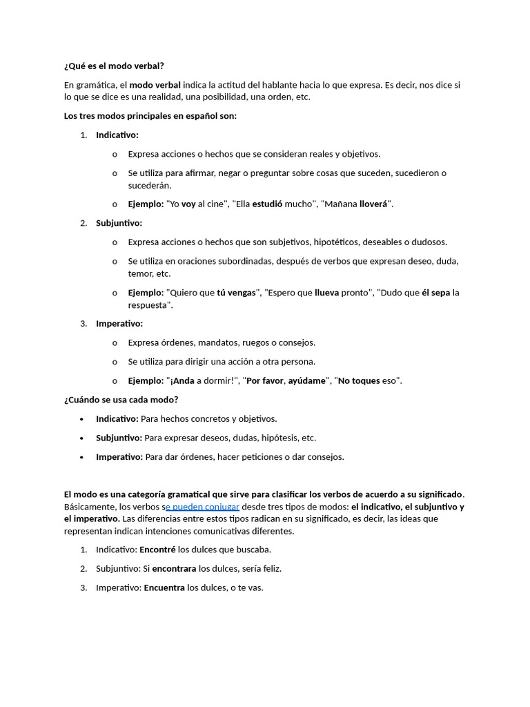 Qué Es El Modo Verbal | PDF