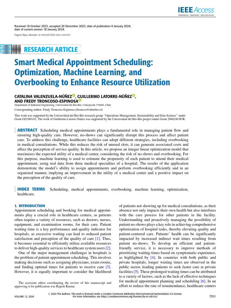 Smart Medical Appointment Scheduling Optimization Machine Learning and Overbooking To Enhance ...
