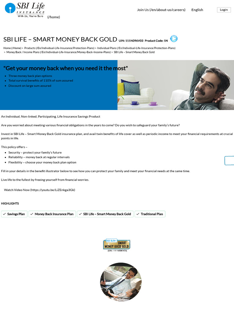 Money Back Insurance Policy - SBI Life Smart Money Back Gold | PDF ...