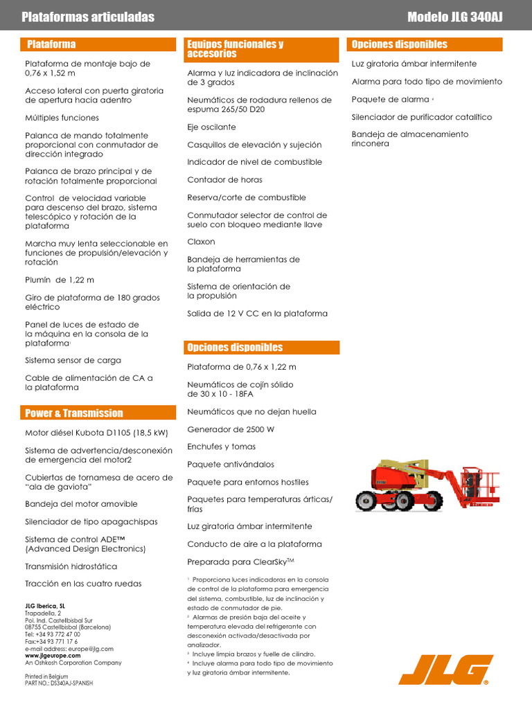 Ficha Técnica JLG 340aj | PDF | Neumático | Tecnología de vehículos