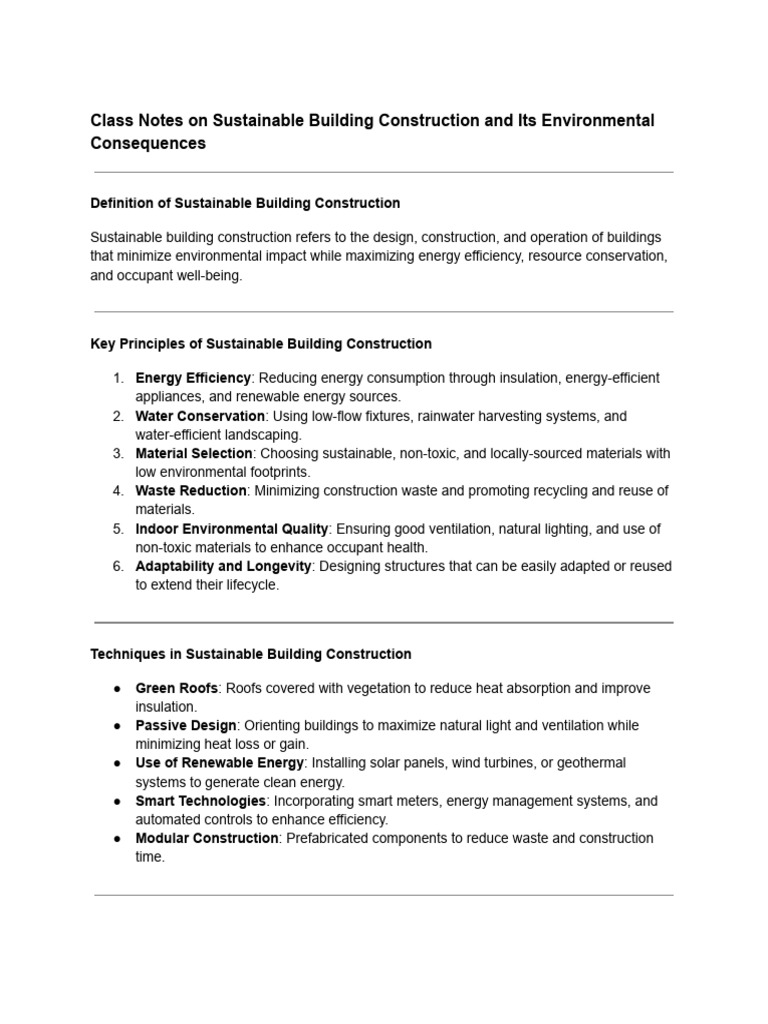 Class Notes On Sustainable Building Construction and Its Environmental ...