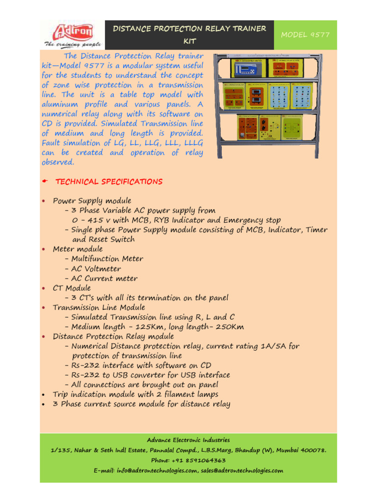 Distance Protection Relay Trainer Kit | PDF | Relay | Electrical Components
