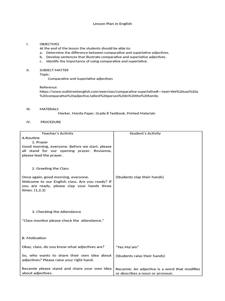 Lesson Plan Johanna Mae | PDF | Adjective | Semantic Units
