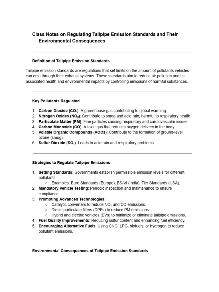 Tailpipe Emission Standards Overview | PDF | Exhaust Gas | Air Pollution