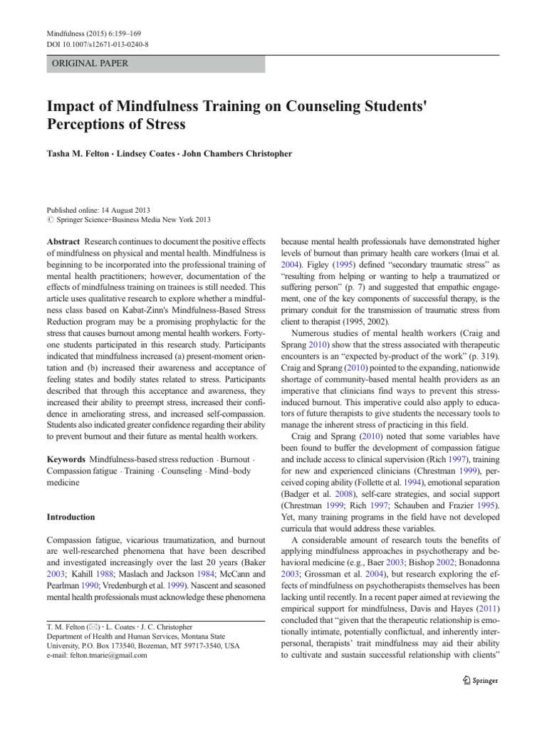 Impact of Mindfulness Training On Counseling Students' Perceptions of ...