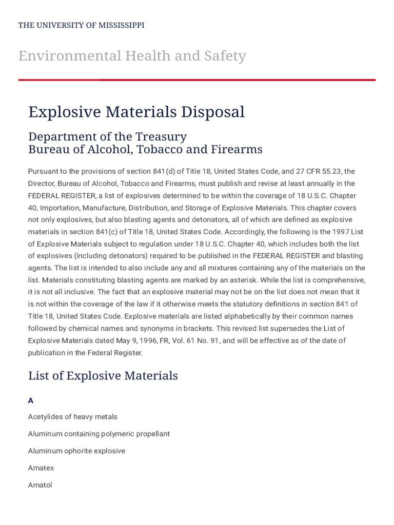 Environmental Health and Safety - Explosive Materials List - Env | PDF ...