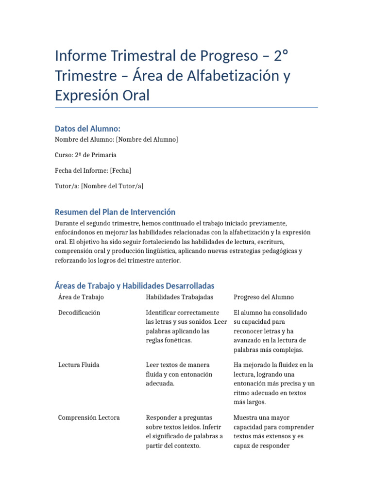 Informe - Trimestral 2do - Trimestre | PDF | Comprensión lectora | Escritura