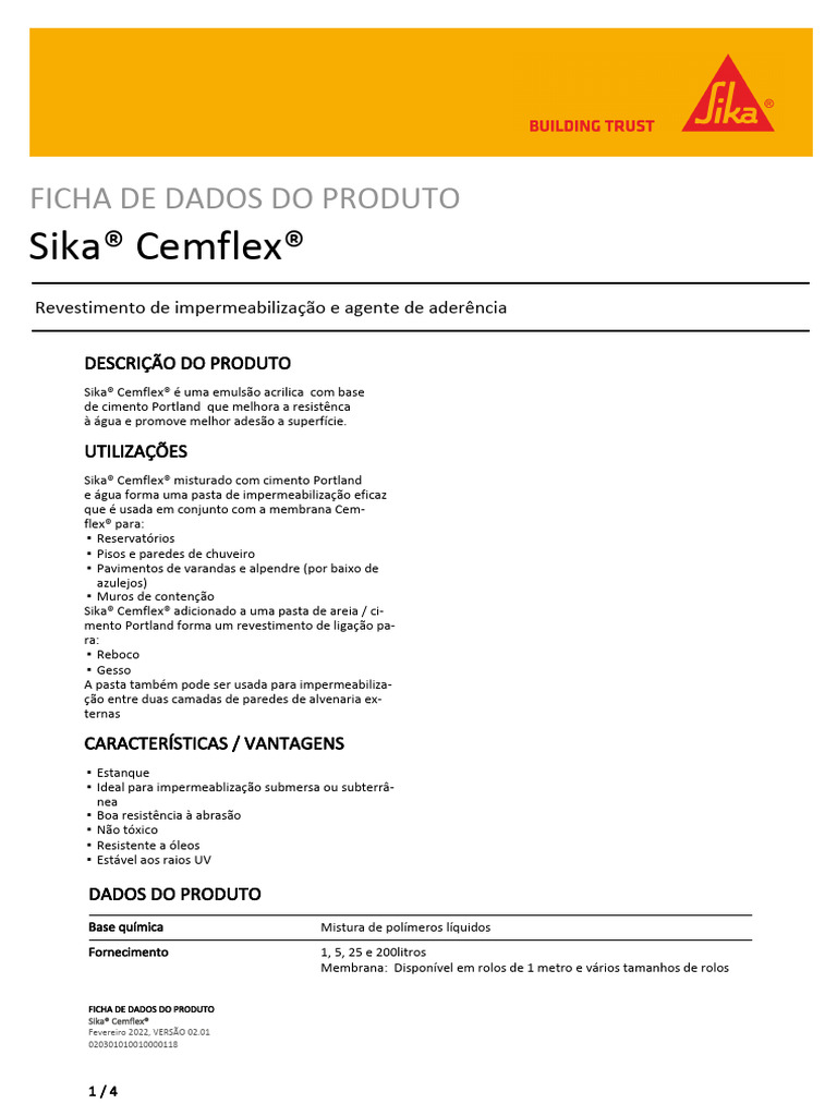 Sika Cemflex | PDF | Cimento | Argamassa (alvenaria)