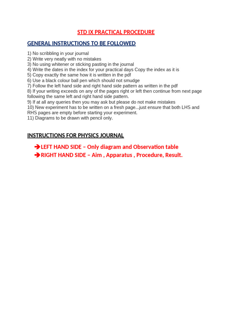 STD 9 Physics Practical Procedure | PDF | Pendulum | Optics